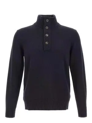KANGRA Buttoned-collar Ribbed-knit Sweater - Blue