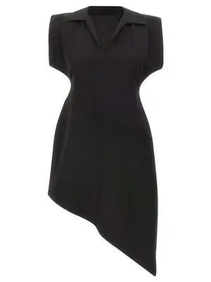 KAOS Asymmetric Padded-shoulder Midi Dress - Black