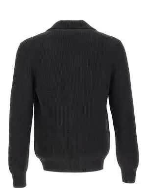 GRAN SASSO Ribbed-knit Open-collar Polo Shirt - Black