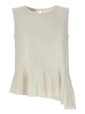 KAOS Ruffled Asymmetric Hem Blouse - Neutrals