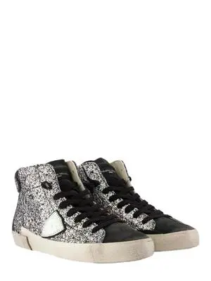 Philippe Model Prsx Glitter-embellished Sneakers - Silver