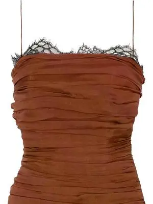 Raquel Diniz Ambra Ruched Lace Trim Mini Dress - Brown
