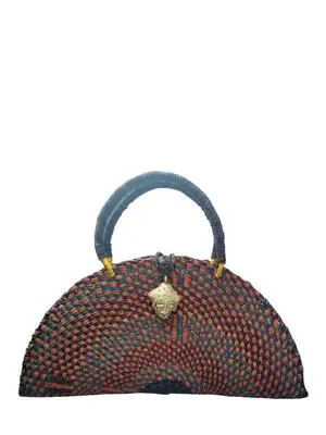 SOKONA Handwoven Kusana Large Tote Bag With Brass Charm - Brown/blue