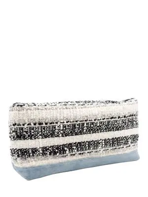 C. GRASSI Small Bolster Clutch In Bouclé Stripe And Denim - Grey/black