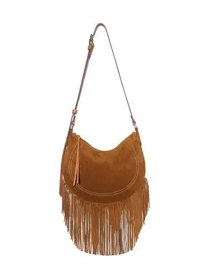 KIM FOLEY Kim Foley Suede Fringe Shoulder Bag Brown