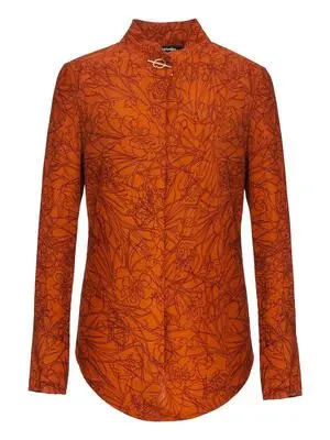 SMART AND JOY Linear Floral Print Blouse - Brown