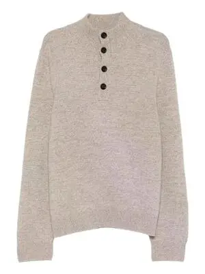 Eric Bompard Beige High Neck Button Detailed Long Sleeve Sweater - Neutrals