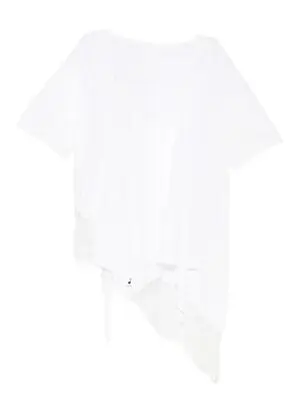 PUSHBUTTON Asymmetrical Lace Trimmed T-shirt - White