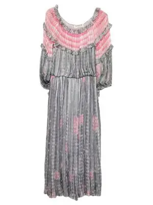 A.N.G.E.L.O. VINTAGE CULT 1970s Floral Print Ruffle Trim Midi Dress - Grey