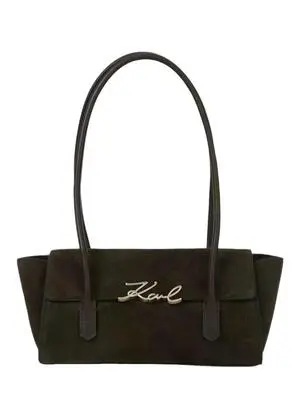 Karl Lagerfeld Elongated Suede Shoulder Bag - Brown