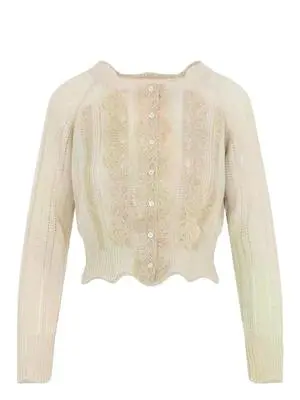Ermanno Scervino Lace-panelled Pointelle-knit Cardigan - Neutrals