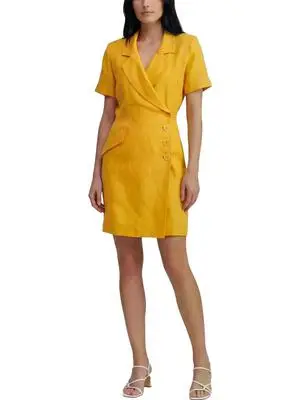 Saint Laurent Linen Wrap Mini Dress - Yellow