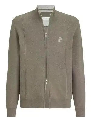 Brunello Cucinelli Brunello Cucinelli Cashmere Double Knit Zipper Cardigan With Logo Green