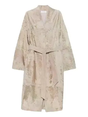 LISKA Belted Paneled Fur Coat - Neutrals