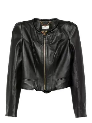 Elisabetta Franchi Peplum Hem Leather Jacket - Black