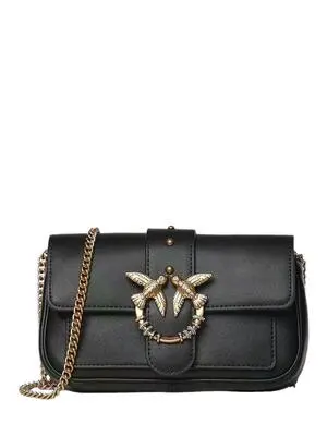 Pinko Love Bag Pocket Small Leather Shoulder Bag With Jewel Buckle - Black