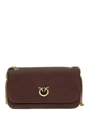 Pinko Love Birds Click Soft Horizontal Leather Shoulder Bag - Brown