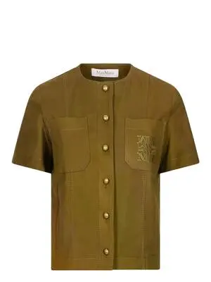 Max Mara Stretch Cotton Canvas Jacket With Embroidered Logo - Green