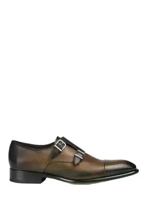DOUCAL'S Burnished Leather Double Monk Strap Shoes - Brown