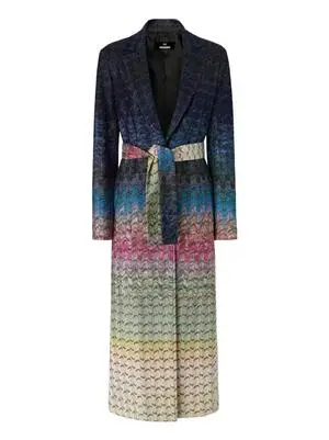 Missoni Zigzag-knit Belted Coat - Blue