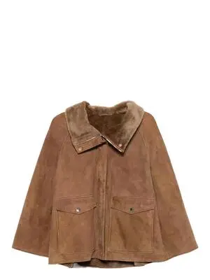 MANZONI 24 Shearling Collar Suede Jacket - Brown