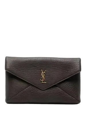 Saint Laurent Cassandre Grained-leather Clutch Bag - Brown