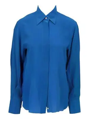 Isaia Concealed-front Long-sleeve Shirt - Blue
