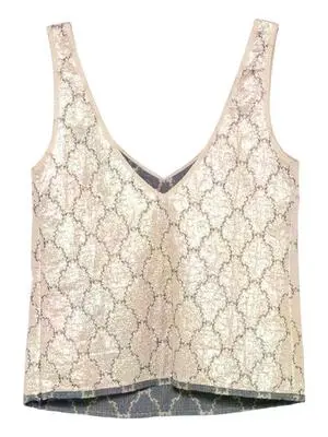 Prada 2000s Metallic Jacquard V-neck Sleeveless Top - Gold