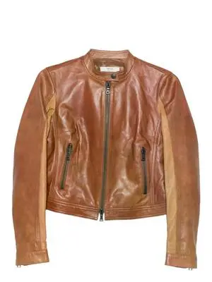 Prada Paneled Leather Jacket - Brown