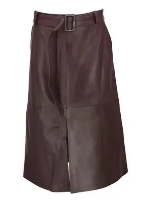 Isaia Belted Front-slit A-line Midi Skirt - Red