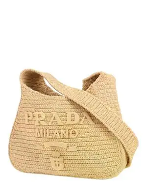 PRADA Prada Logo Embroidered Raffia Shoulder Bag