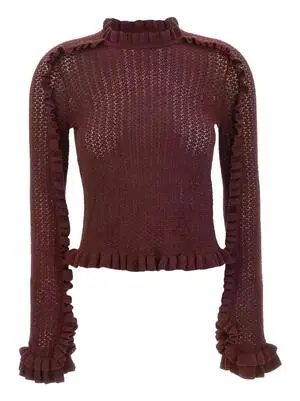 Marella Open-knit Sweater With Ruffled Trim - Red