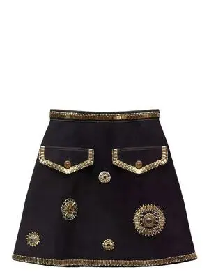 Versace Embroidered Suede Mini Skirt - Black