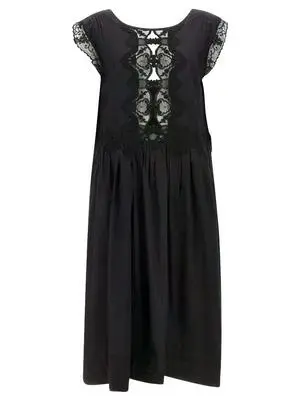 MAURIZIO MYKONOS Sleeveless Lace-insert Ruffled Maxi Dress - Black