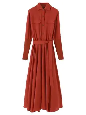 Loro Piana Verlaine Shirt Dress With Belted Waist And Pleated Skirt - Dry Rose