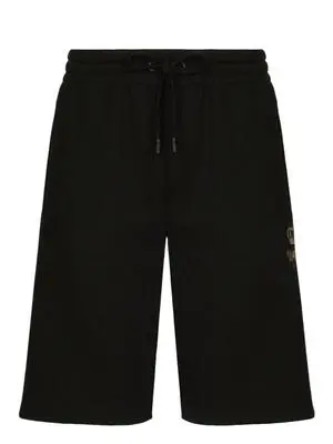 Dolce & Gabbana Motif Embroidered Jersey Jogging Shorts - Black