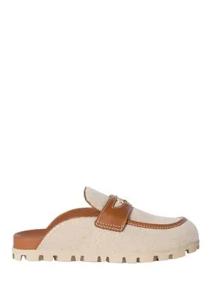 Miu Miu Canvas And Leather Mule - Beige/brandy