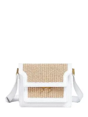 Marni Trunk Soft Mini Bag In Leather And Raffia - White