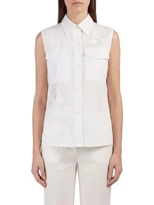 PAROSH Sleeveless Shirt With Floral Embroidery - White