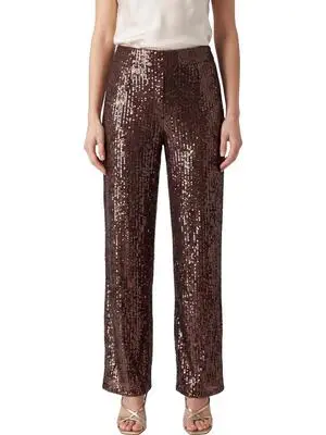 PAROSH Sequined Wide Leg Trousers - Brown