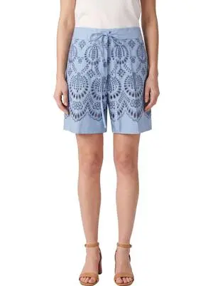 PAROSH P.a.r.o.s.h. High-waisted Cotton Broderie Anglaise Shorts - Blue