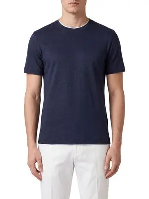 Eleventy Slim Fit Crewneck T-shirt In Pure Linen - Blue