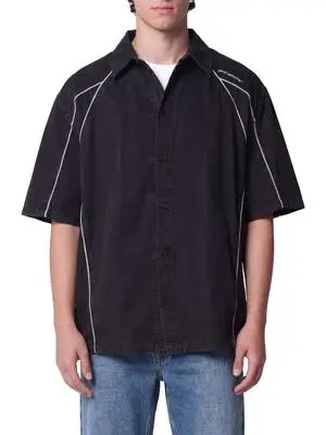 Off-White Relaxed Fit Short-sleeved Cotton Shirt With Contrast Trims - Black