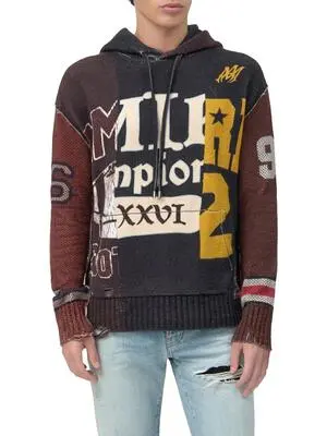 Amiri Patchwork Graphic Knit Hoodie - Multicolor