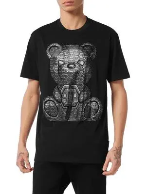 Philipp Plein Cotton T-shirt With Teddy Bear Print And Hexagon Logo - Black