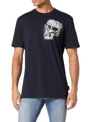 Philipp Plein Cotton T-shirt With Skull Print And Hexagon Logo - Blue