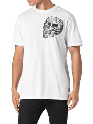 Philipp Plein Cotton T-shirt With Skull Print And Hexagon Logo - White