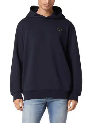 Philipp Plein Cotton Hoodie With Applied Logo - Blue