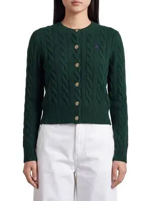 Polo Ralph Lauren Polo Ralph Lauren Crewneck Knit Wool Cardigan With Embroidered Pony Logo Green