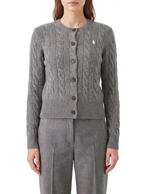 Polo Ralph Lauren Polo Ralph Lauren Crewneck Knit Wool Cardigan With Embroidered Pony Logo Grey